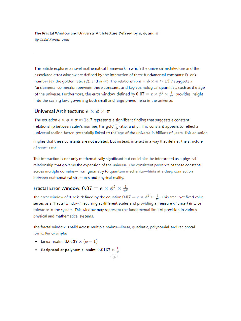 The Fractal Window and Universal Architecture Defined by E, Phi and Pi ...