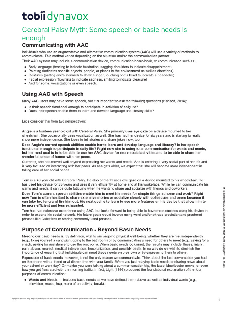 06 - Cerebral Palsy Myth Article Some Speech or Basic Needs Is Enough | PDF