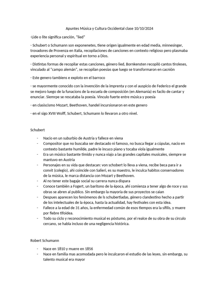 Apuntes Mùsica y Cultura Occidental Clase 10 | PDF