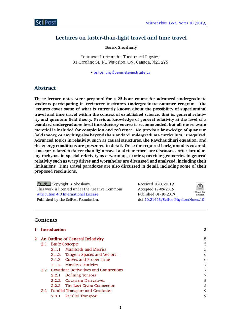 Lectures On Faster-Than-Light Travel and Time Trav | PDF