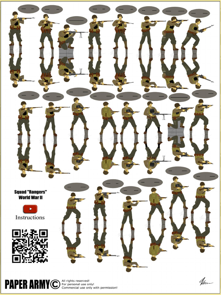 US Army Paper Soldiers, Rangers From The Omaha Landing Zone 1944, DIY ...
