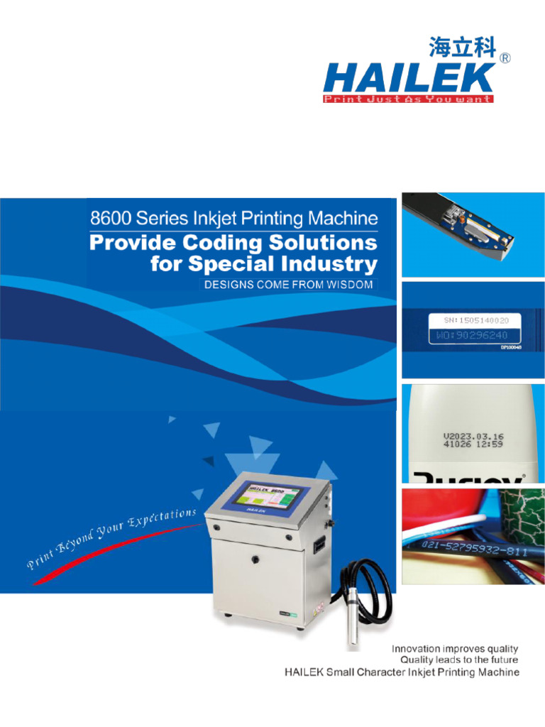 Hailek 8600 Series CIJ Inkjet Printer Catalogue | PDF
