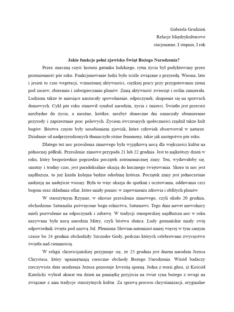 Analiza Swiat Bozego Narodzenia Esej | PDF