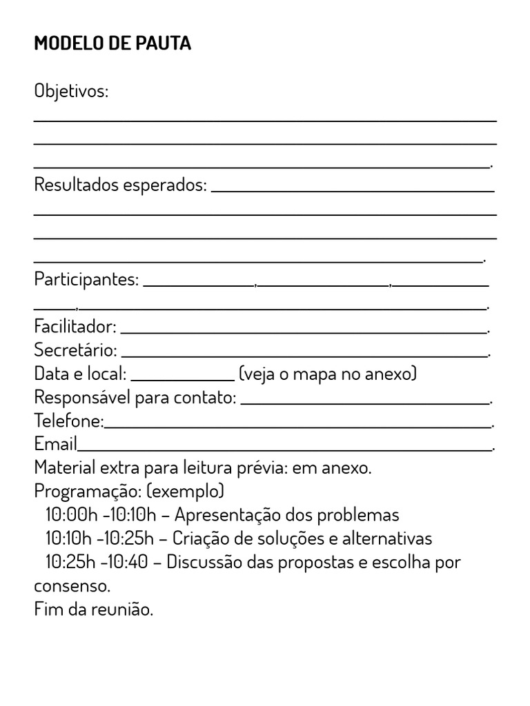 Modelo de Pauta Modelo de Ata | PDF