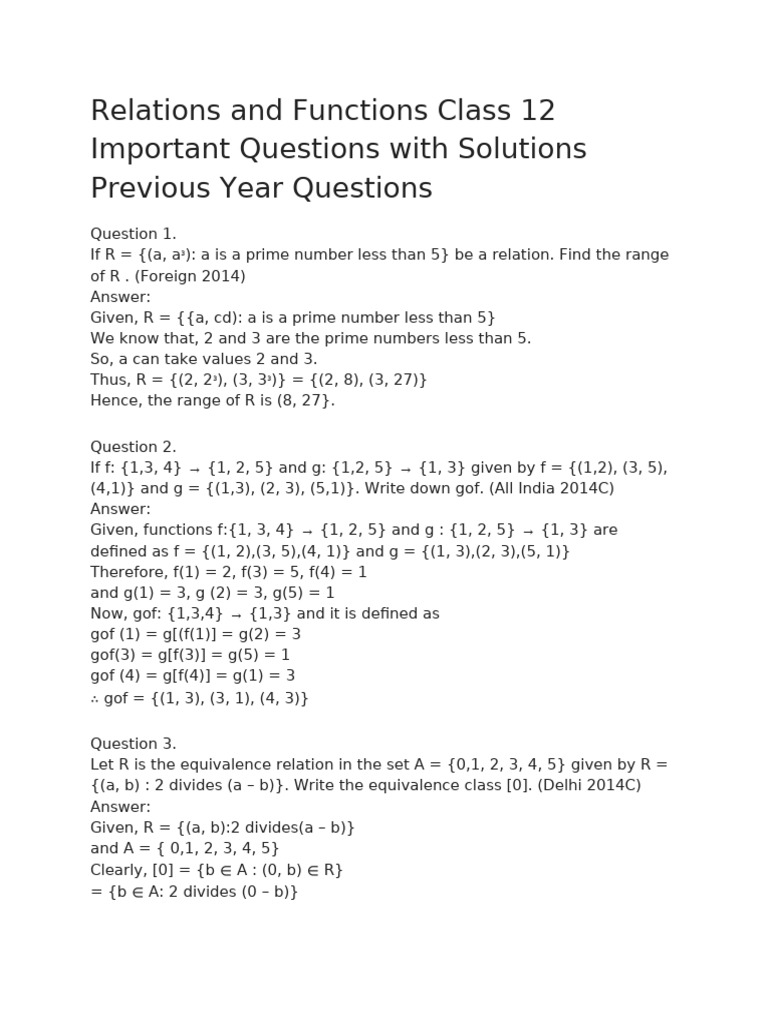 Relation and Function Pyq 1 | PDF | Function (Mathematics) | Mathematical Concepts