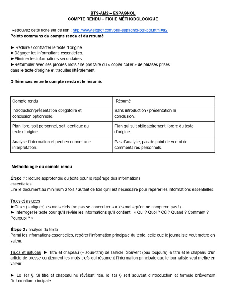 Compte Rendu - Fiche Méthodologique | PDF
