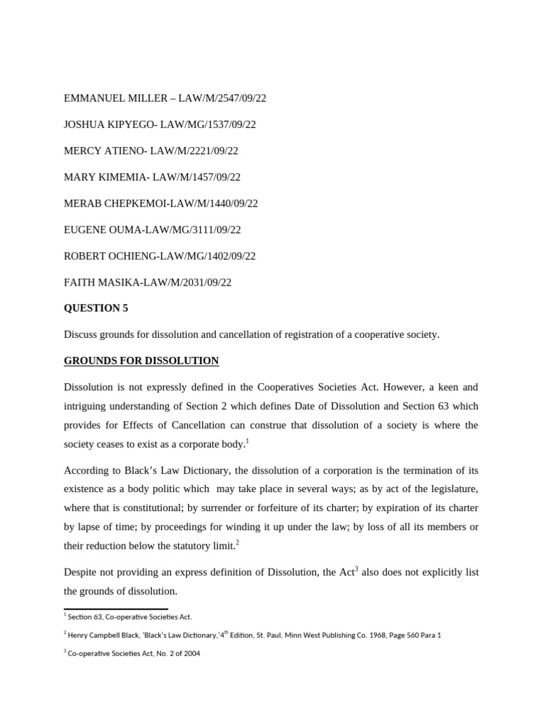 Grounds of Dissolution and Cancellation of Registration - Group 5 | PDF