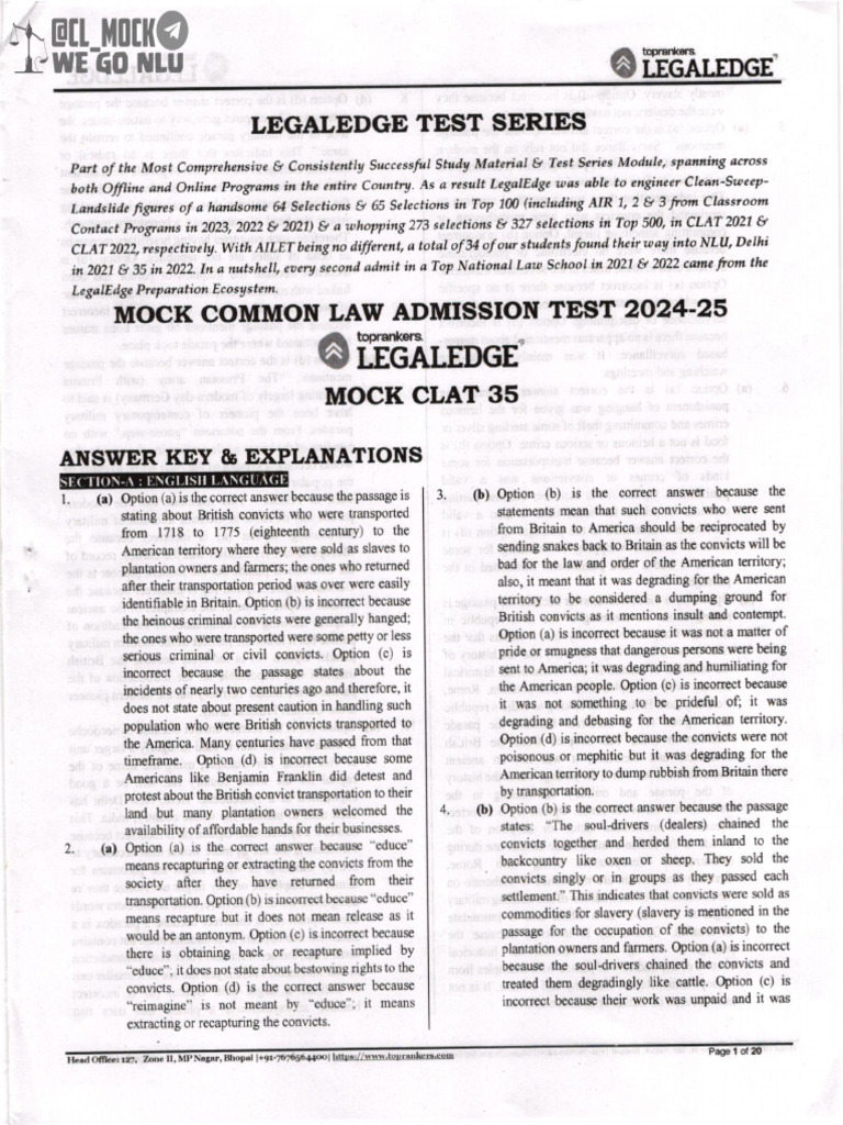 MOCK CLAT 35 Answers | PDF