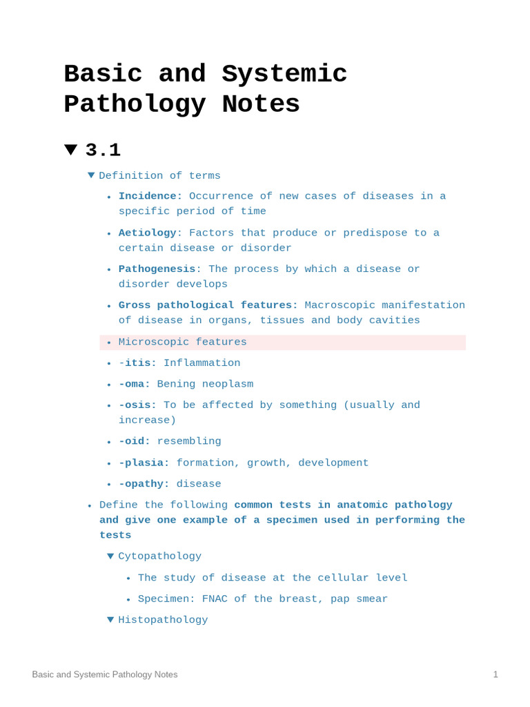 Basic and Systemic Pathology Notes | PDF