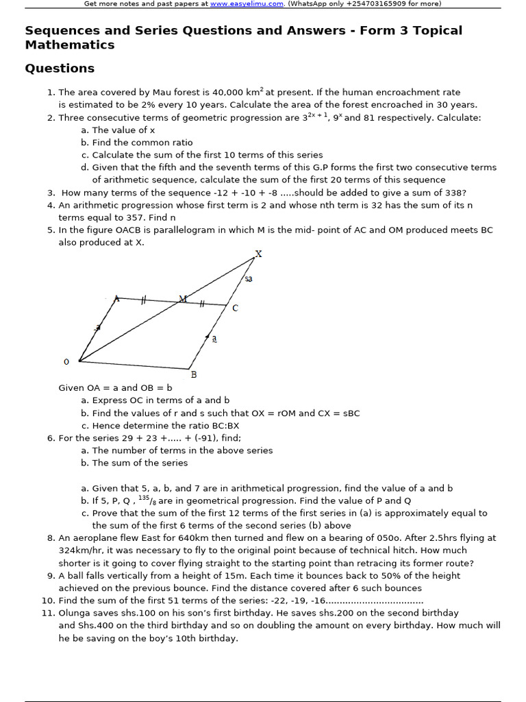 Sequences and Series Questions and Answers - Form 3 Topical Mathematics ...
