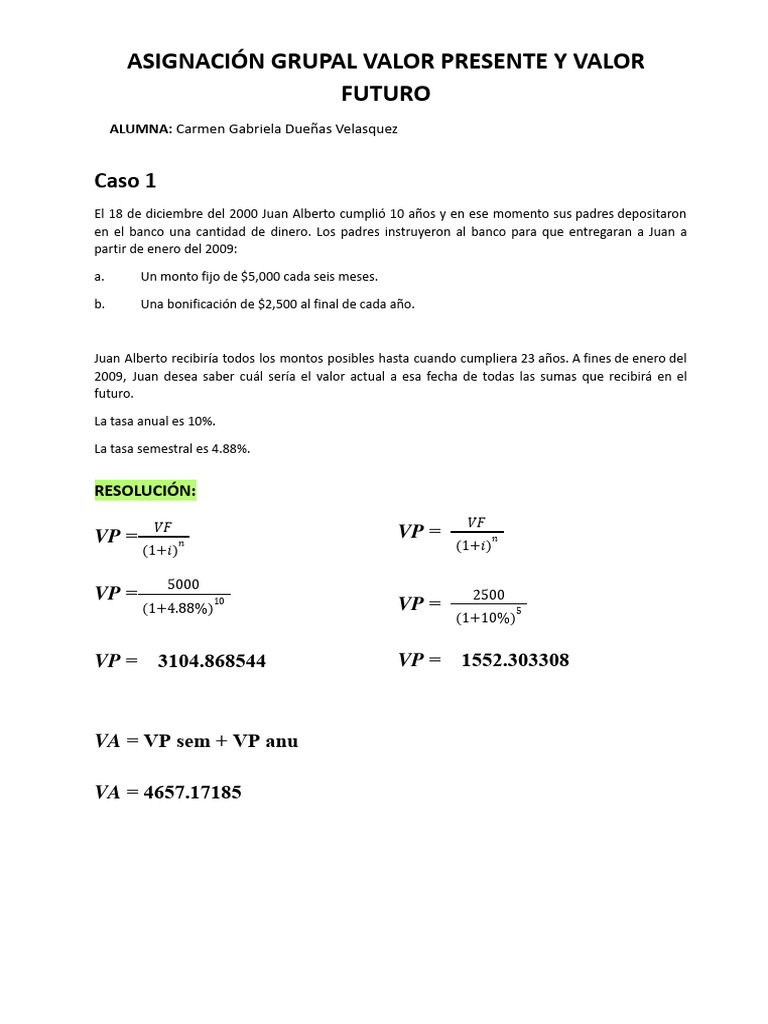 Asignacion Grupal Valor Presente y Valor Futuro | PDF