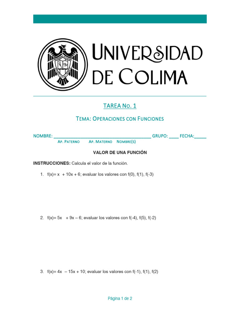 Tarea No. 1 Operaciones Con Funciones | PDF