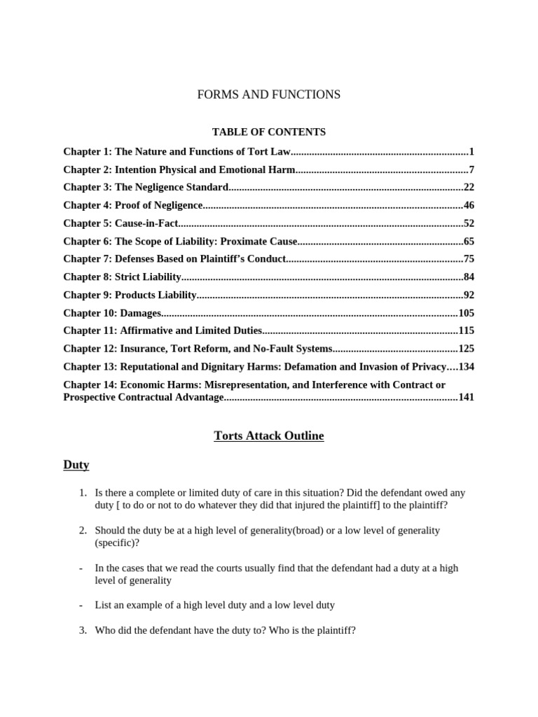 Torts Forms Outline | PDF | Negligence | Tort