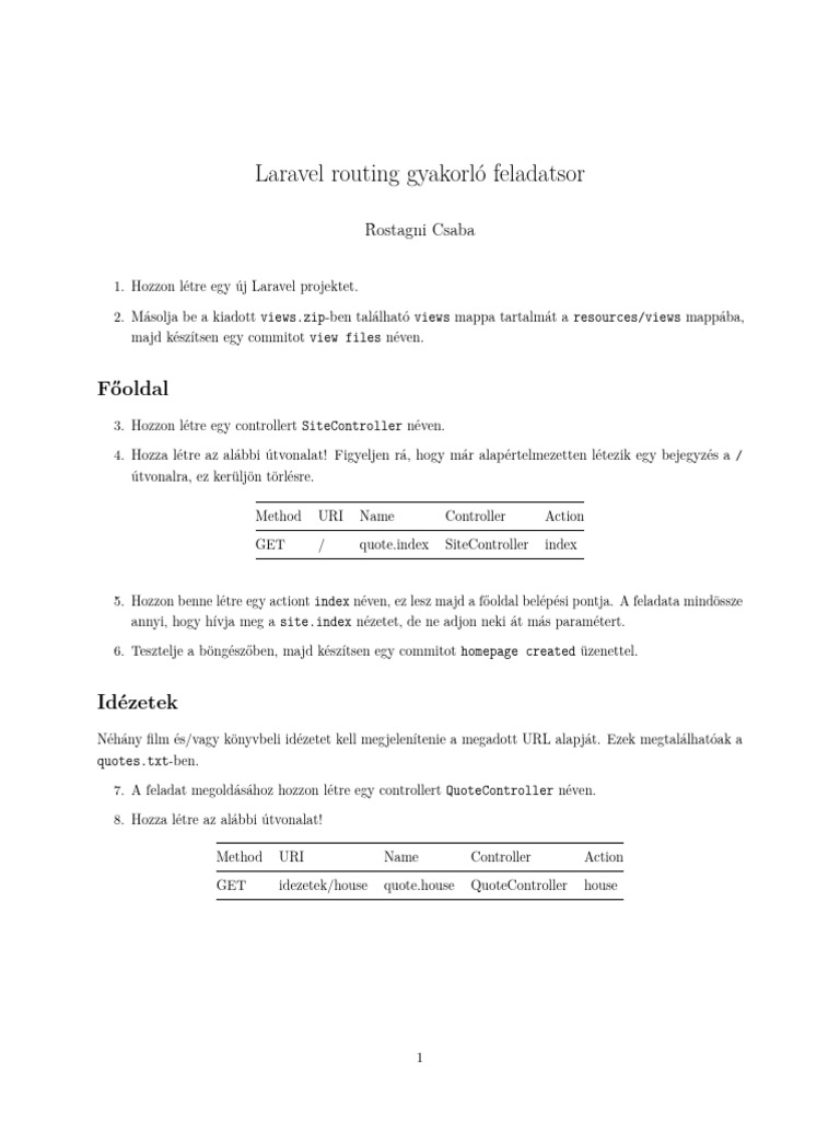 Routing Laravel Feladat | PDF