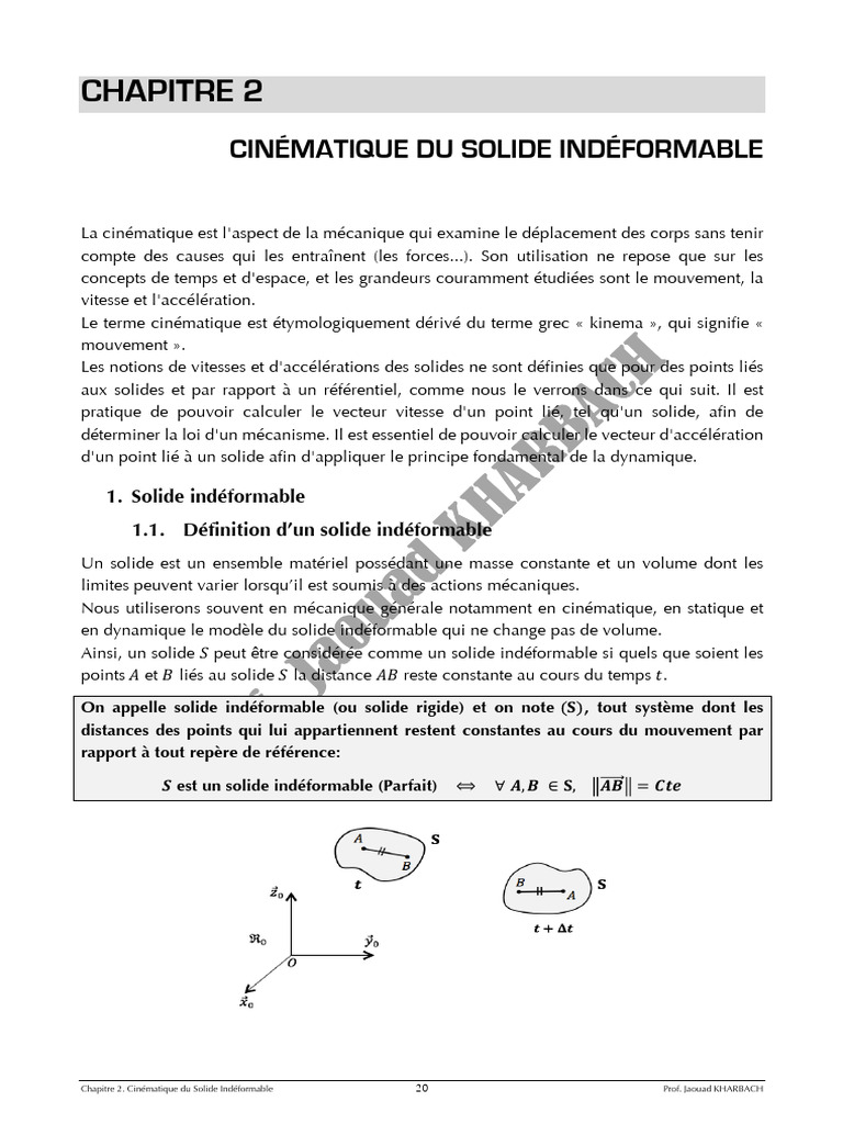 Chapitre 2 - Cinématique Du Solide Indéformable - VF | PDF