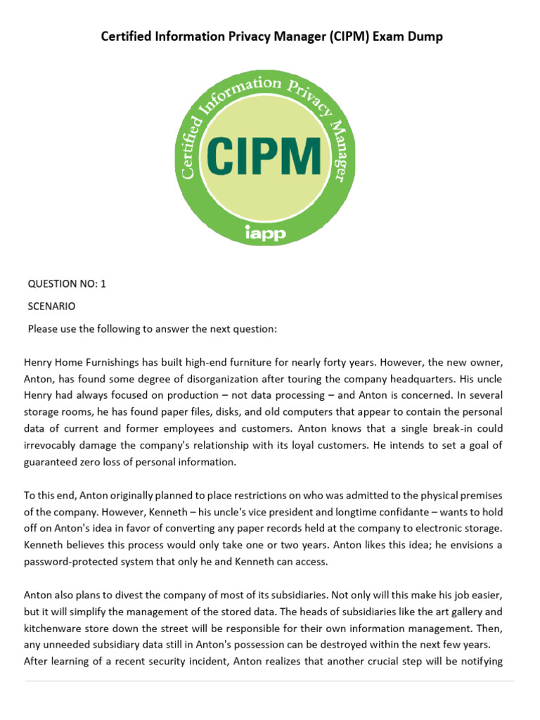 CIPM Exam Dump Revised V.2 | PDF