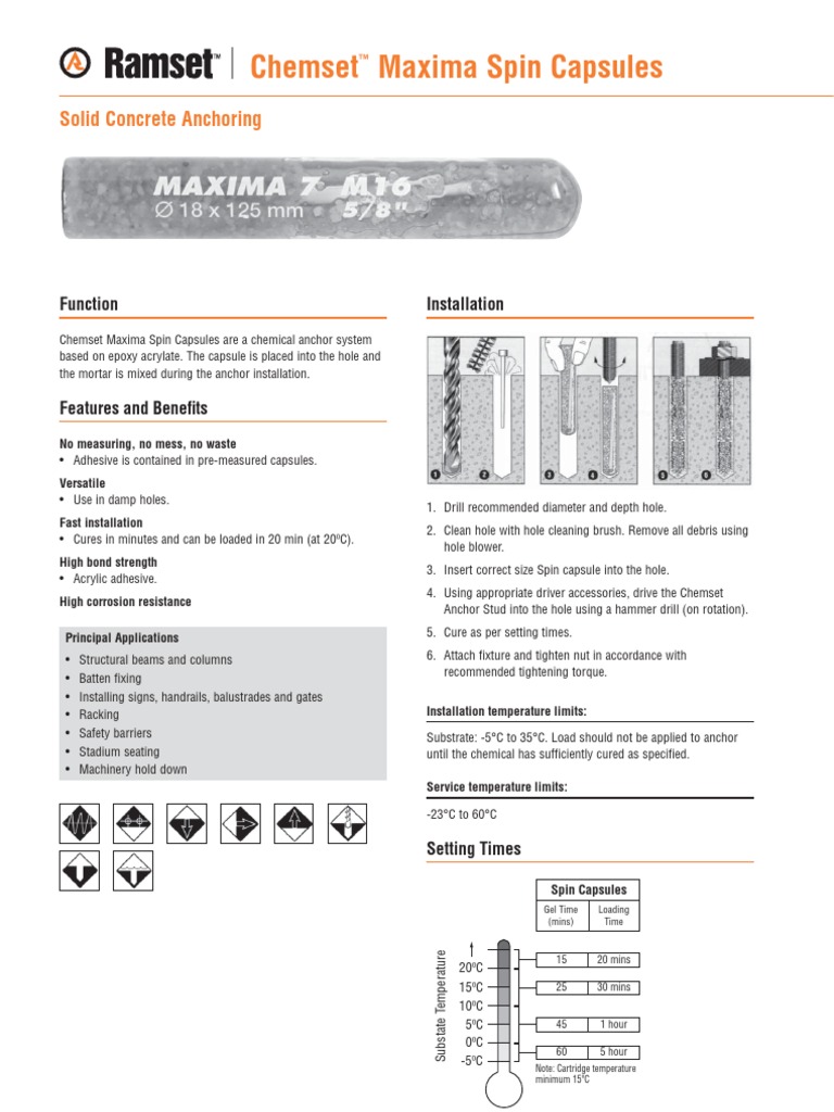 Chemset Capsules (SPIN) | PDF | Drill | Concrete