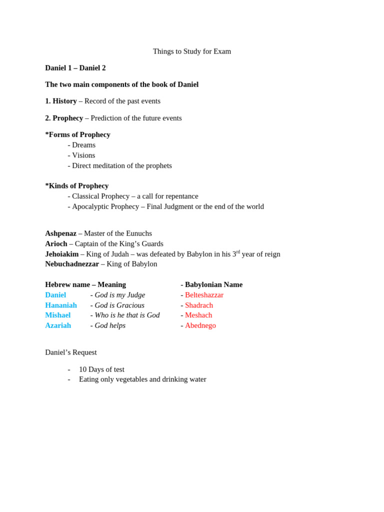 9 Bible Exam Study Points | PDF | Shadrach, Meshach, And Abednego ...