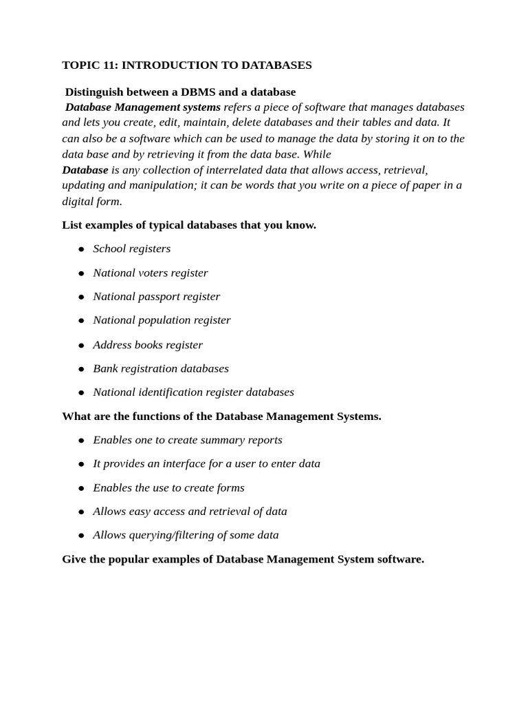 a level INTRODUCTION TO DATABASES | PDF