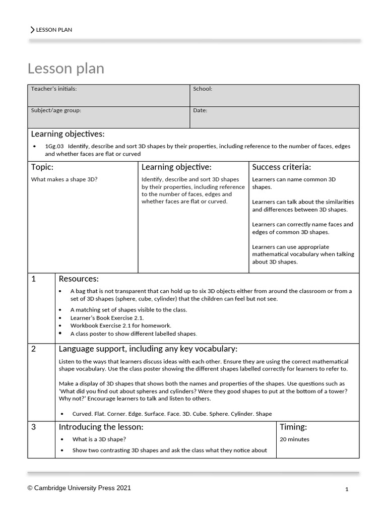 Example Lesson Plan 1 | PDF