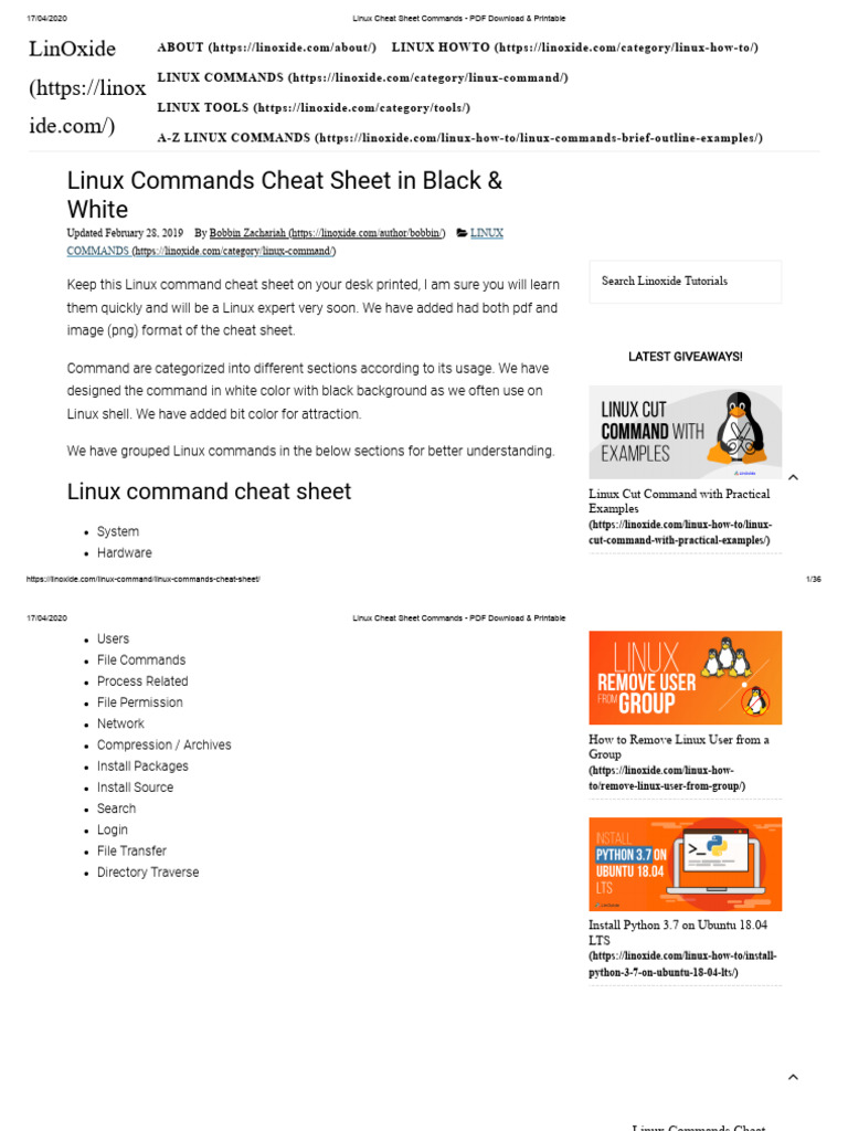 Linux Cheat Sheet Commands | PDF
