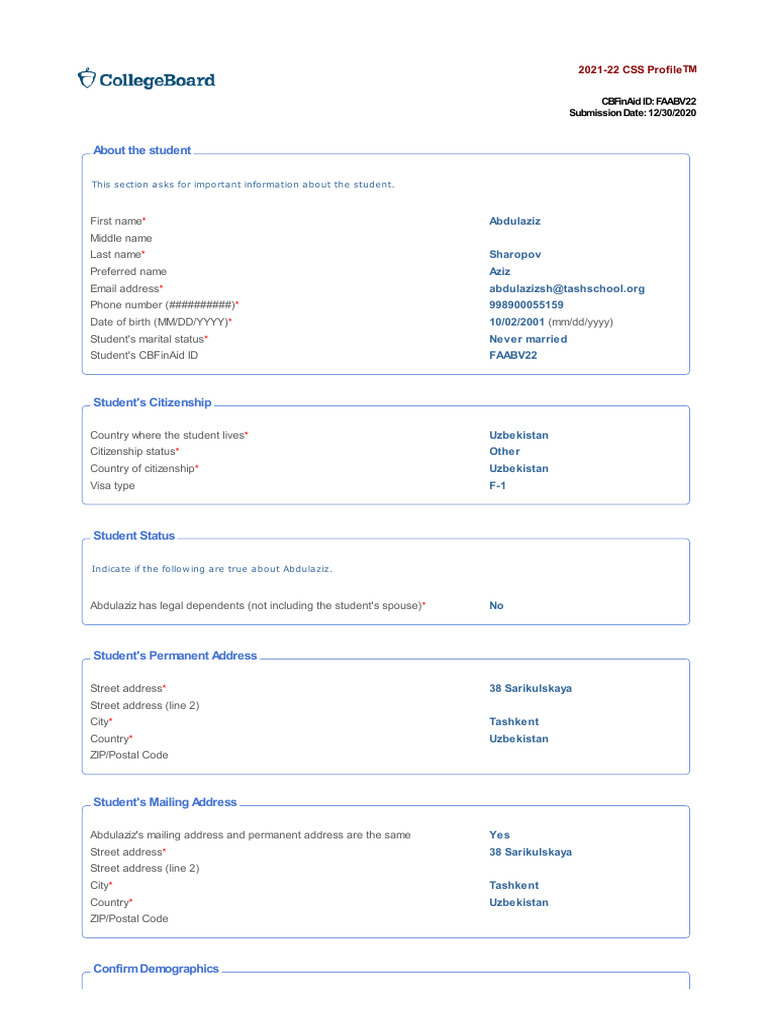CSSProfile FAABV22 | PDF