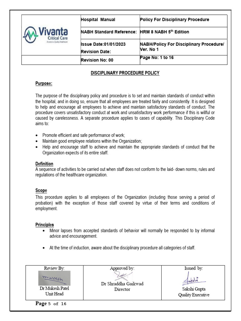 Policy For Disciplinary Procedure | PDF