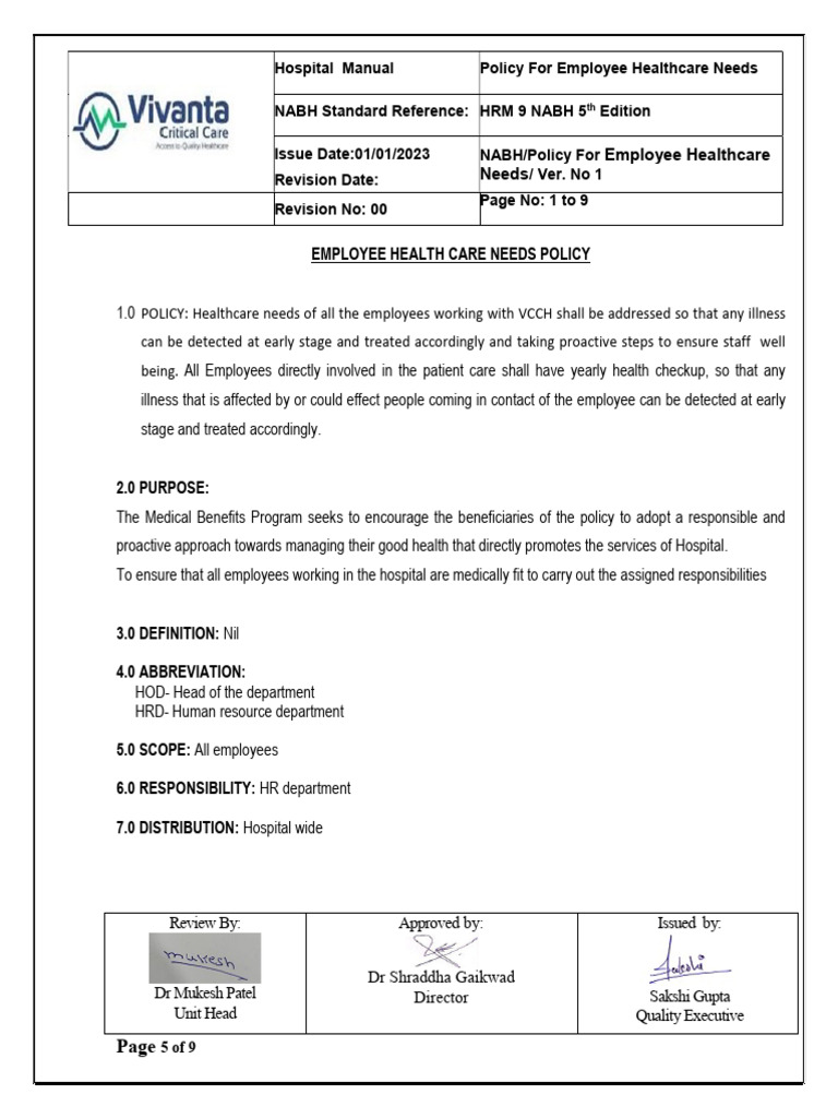 Policy For Employee Healthcare Needs | PDF