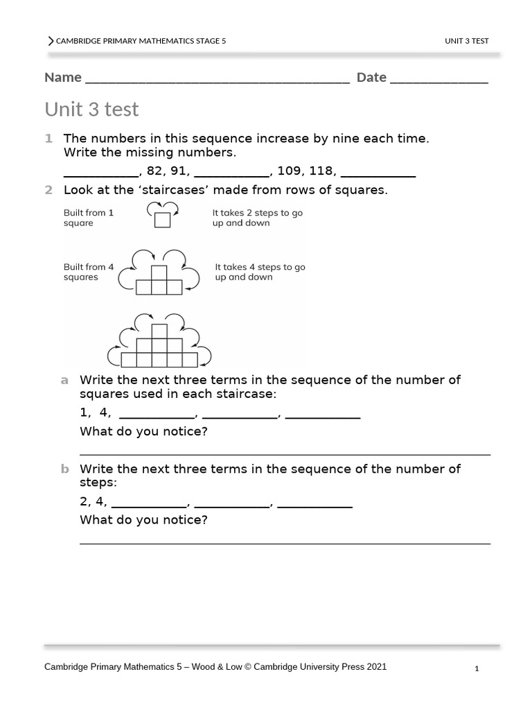 Prim Maths 5 2ed TR Unit 3 Test | PDF