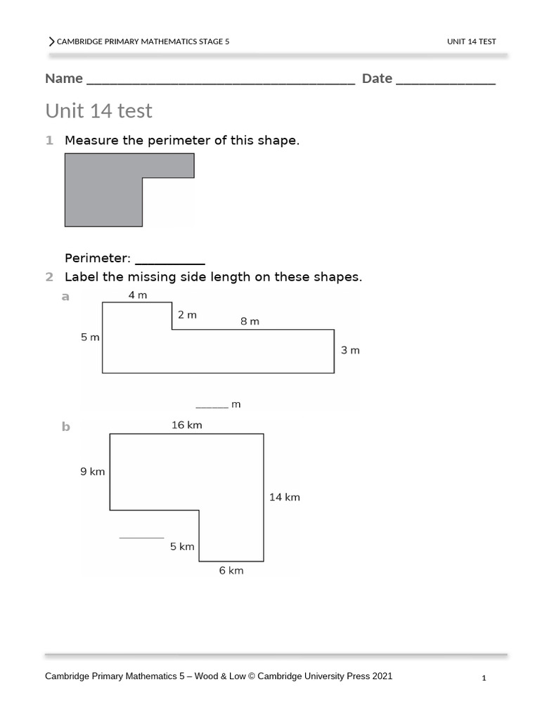 Prim Maths 5 2ed TR Unit 14 Test | PDF