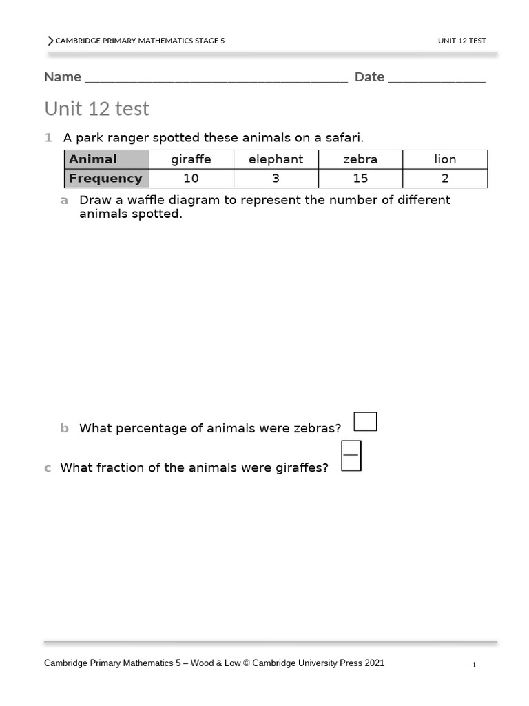 Prim Maths 5 2ed TR Unit 12 Test | PDF