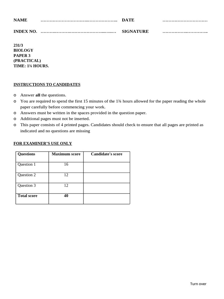 Biology Practical Exam 17 Questions | PDF