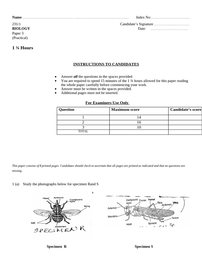 Biology Practical Exam 20 Questions | PDF