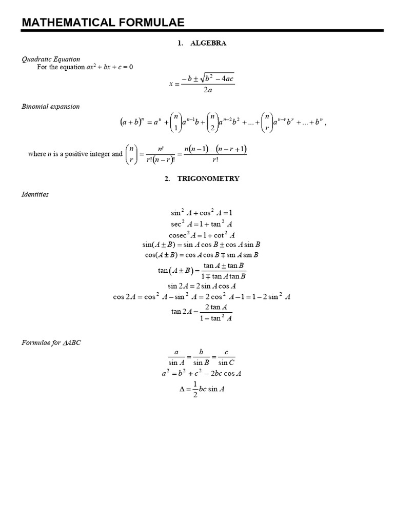 A-Maths-Formula-Sheet | PDF