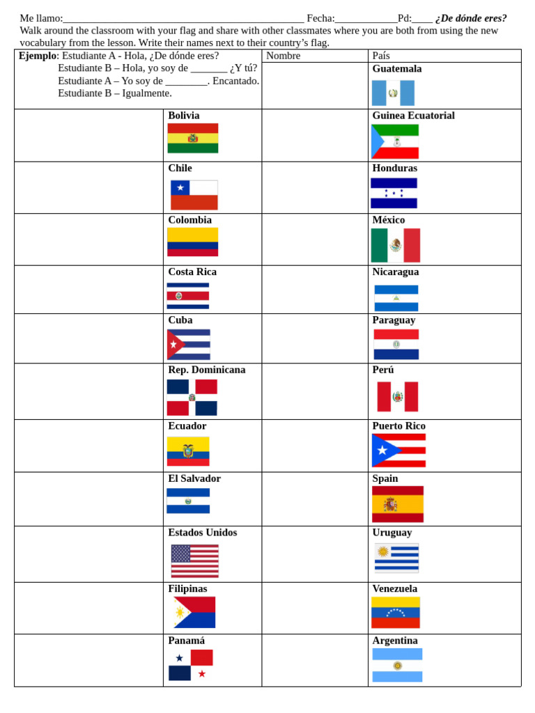 Activity Sheet - ¿De dónde eres? | PDF