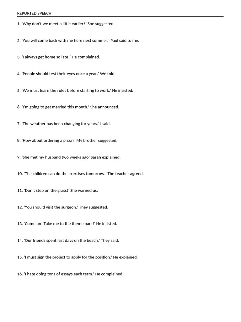 Reported Speech Special Verbs | PDF