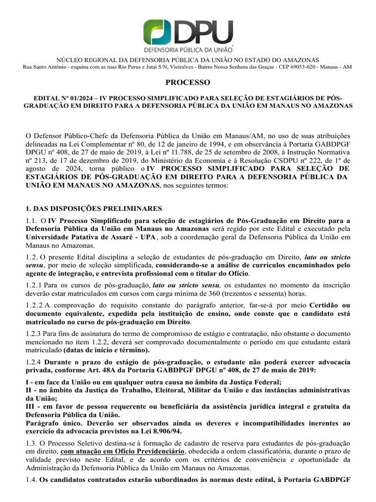 DPU MANAUS Ed 01 24 - EDITAL | PDF