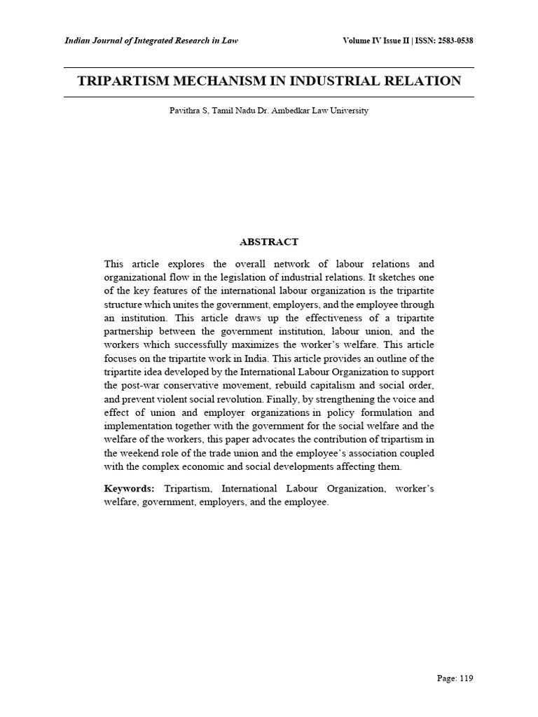 Tripartism Mechanism in Industrial Relation | PDF