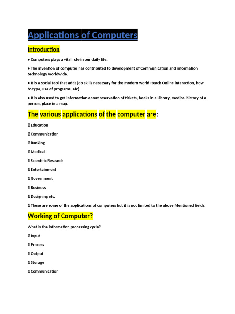 Applications of Computers | PDF