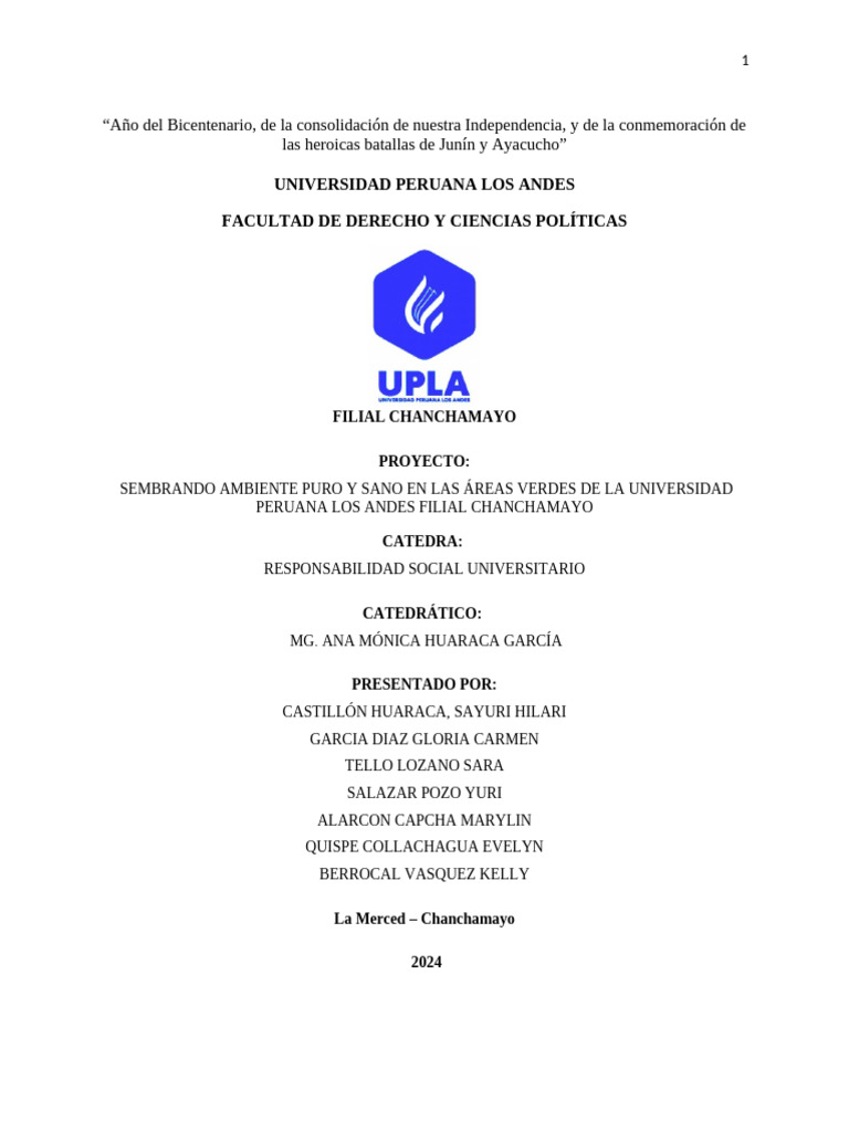 Sembrando Ambiente Puro y Sano en Las Áreas Verdes de La Universidad ...