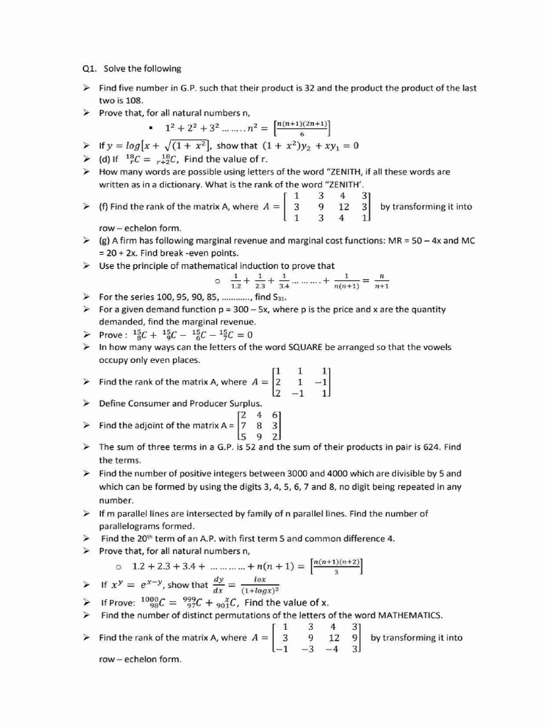 Business Maths Important Questions | PDF