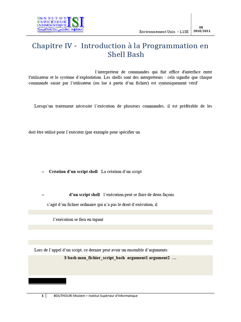 Chapitre IV - Script Shell | PDF