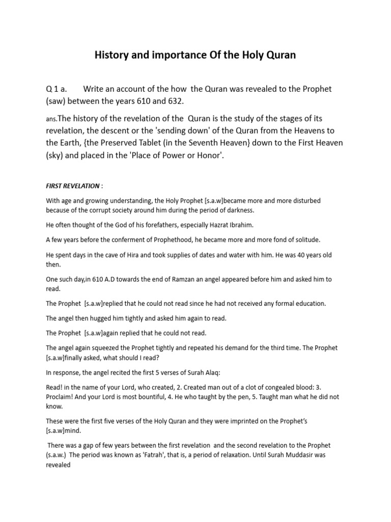History and Significance of the Quran | PDF | Quran | Religion ...