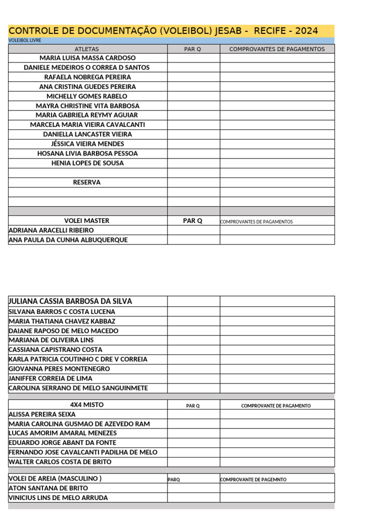 Controle de Doc Voleibol | PDF