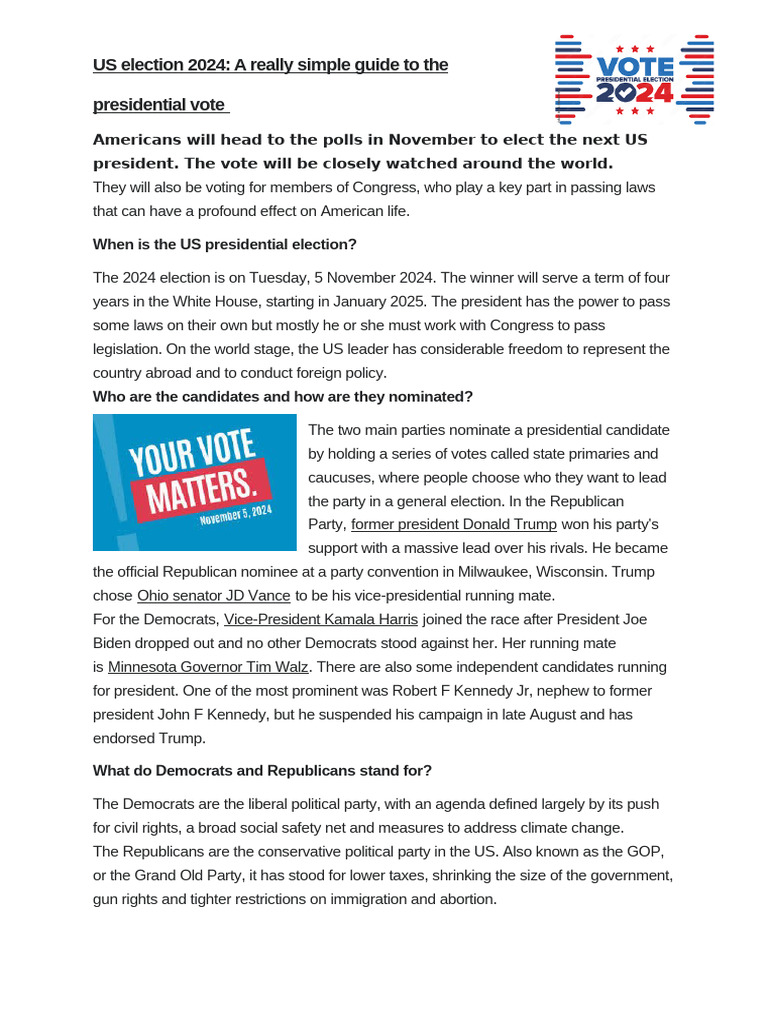 US Presidential Election 2024 Guide | PDF | American Government ...