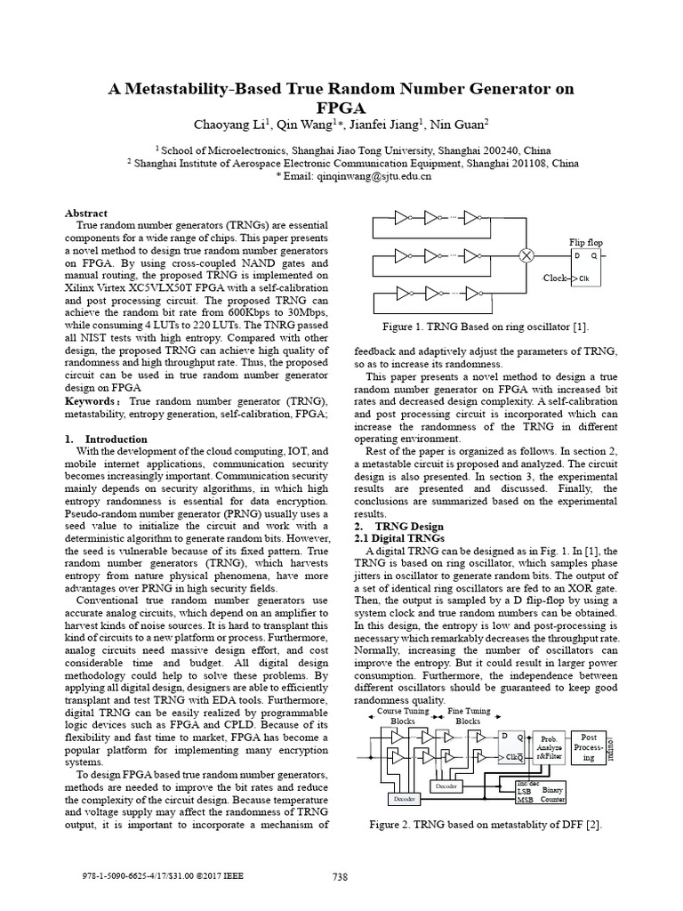 A Metastability-Based True Random Number Generator On FPGA | PDF A Metastability-Based True Random Number Generator On FPGA | PDF