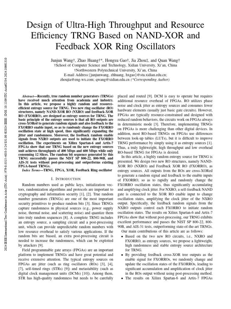 Design Of Ultra High Throughput And Resource Efficiency Trng Based On 1617