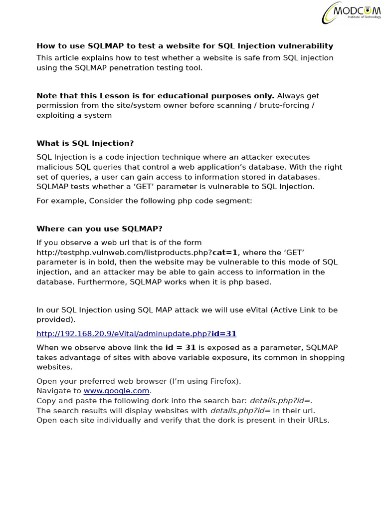 004bLocal-SQL Injection - SQL MAP | PDF 004bLocal-SQL Injection - SQL MAP | PDF