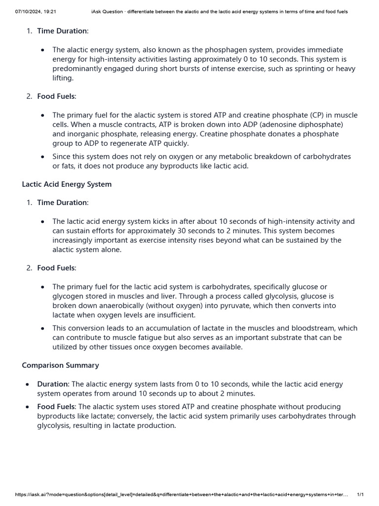 Iask Question Differentiate Between The Alactic and The Lactic Acid ...