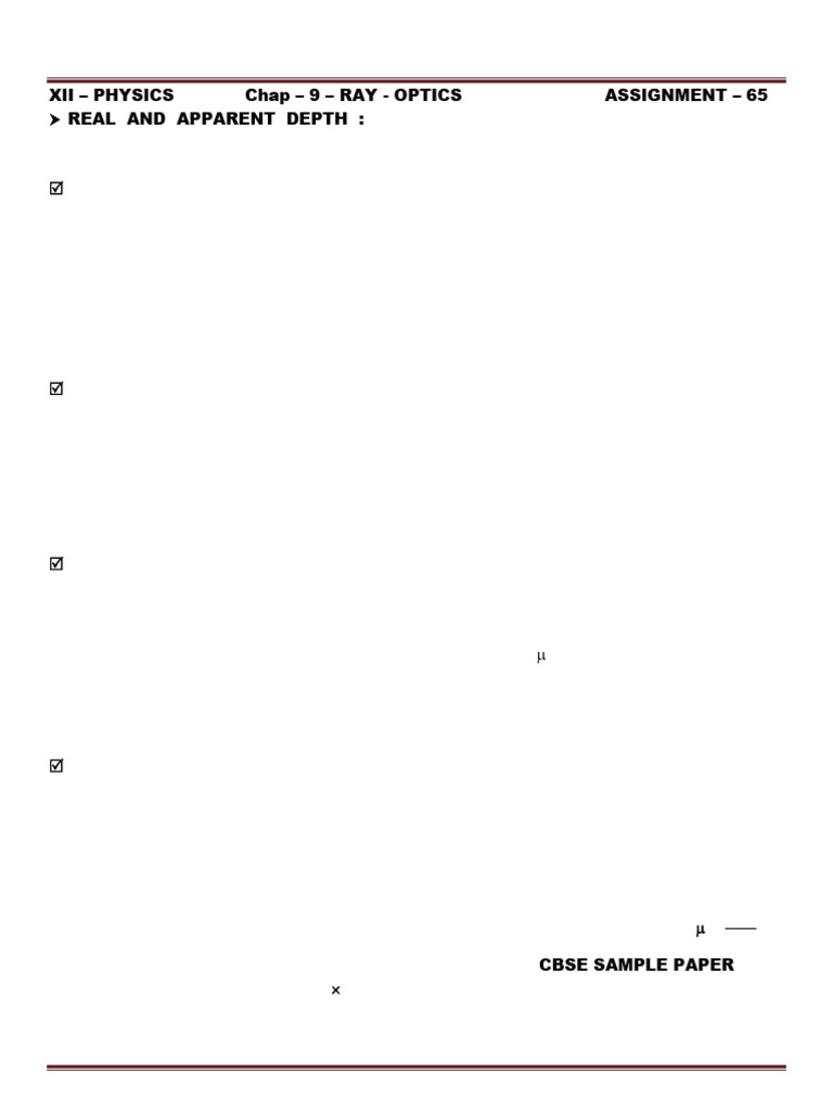 9 - 2024 - Ray Optics - Assignment - 65 PDF | PDF